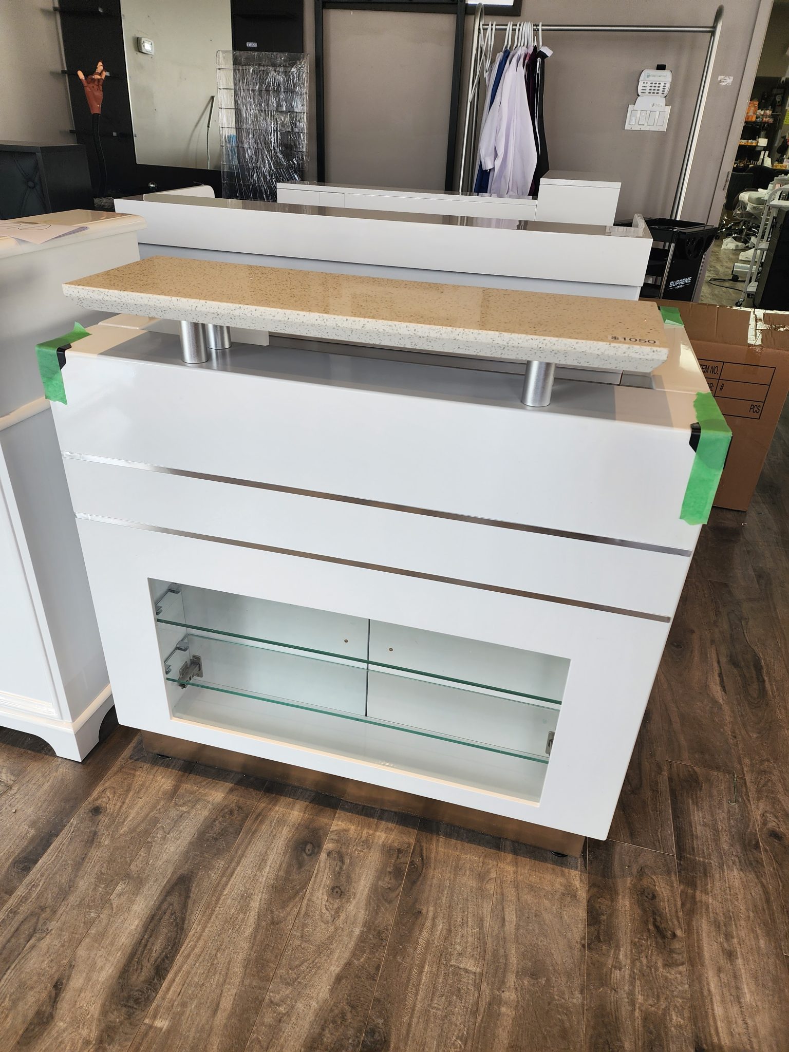 Reception Desk with Granite Top and Display Shelf | Salon Furniture ...